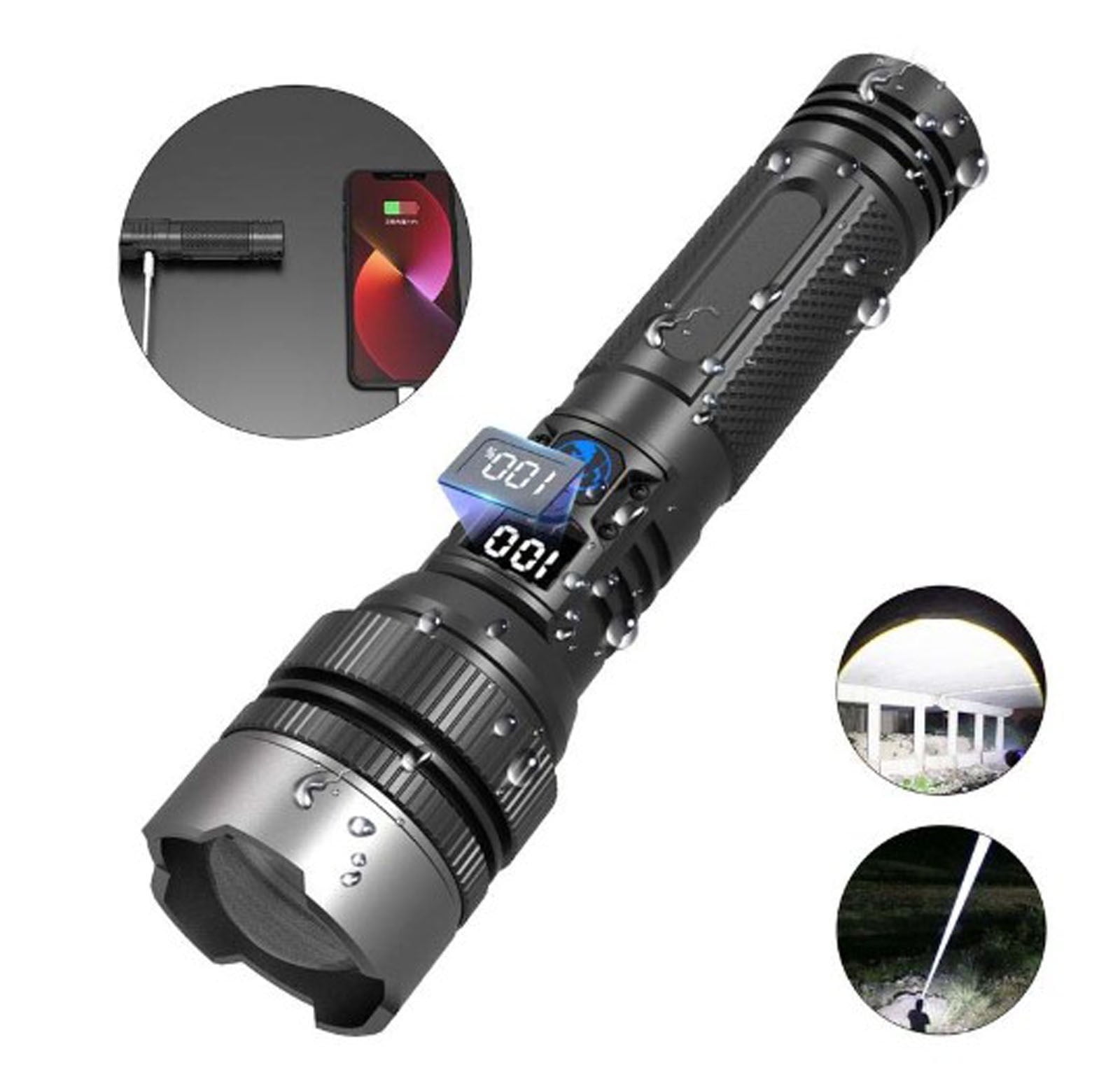 Super Bright Digital Display Flashlight Pocket Handheld Tactical LED ...