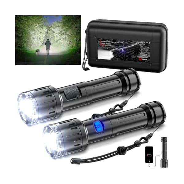 Super Bright Flashlight 2 Packs, High Lumens Rechargeable Flashlight ...