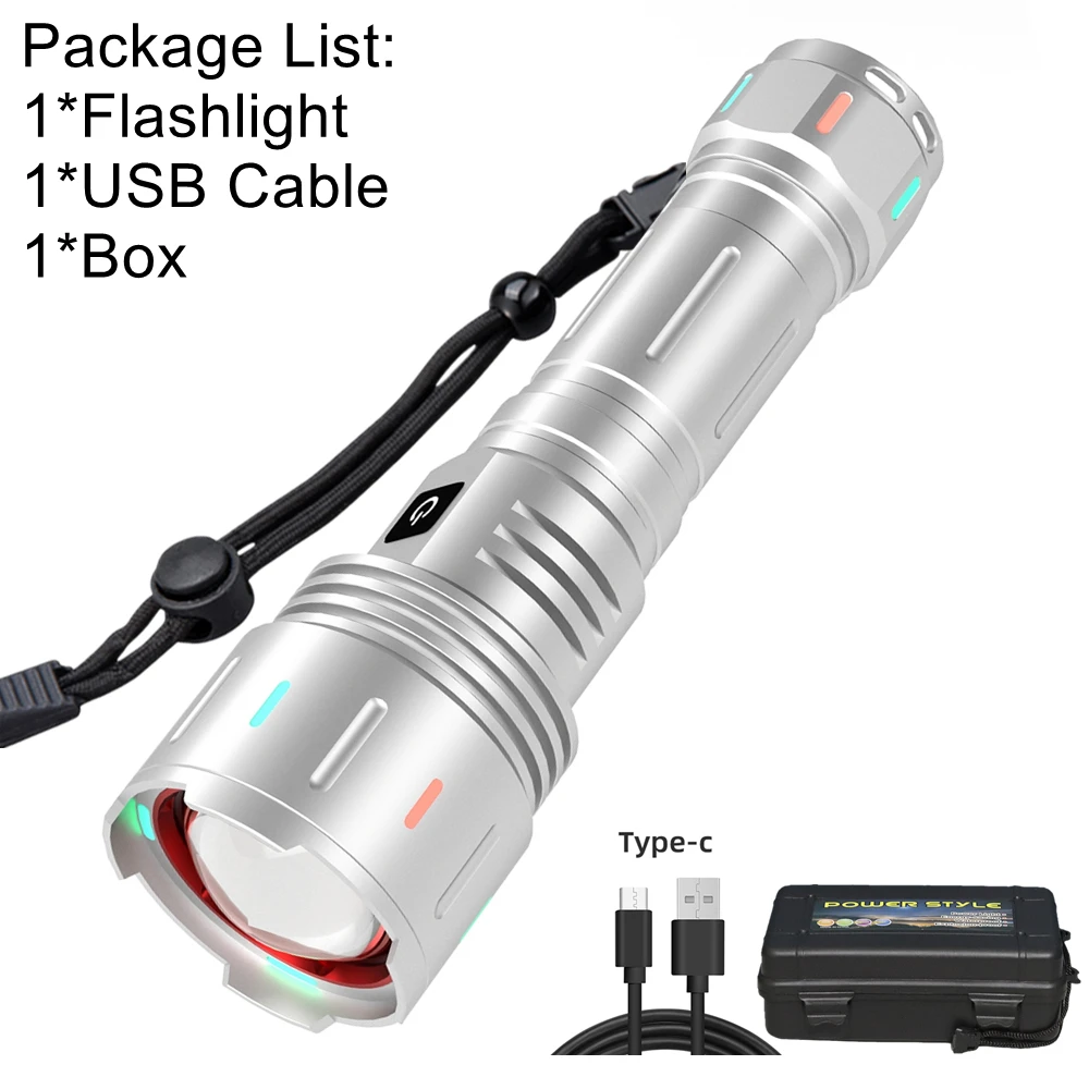Super Bright Flashlight with Power Bank Long Range High-Power Type-c ...