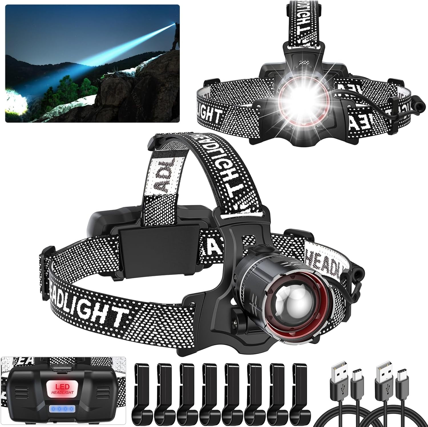 Super Bright Headlamp Rechargeable 2 Pack, High Lumen LED Head Lamp ...
