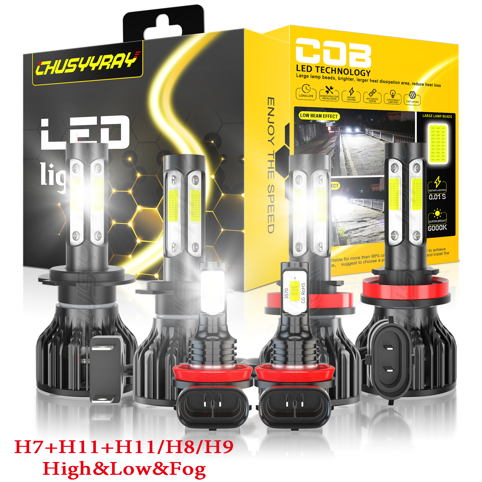 Super Bright K9 4-Side LED Headlight H7+H11+H11 High+Low Beam+Fog Light ...