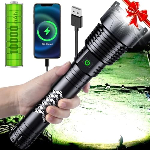 Super Bright LED Flashlight, 1000000 High Lumen Rechargeable Flashlights with Long Handle ...