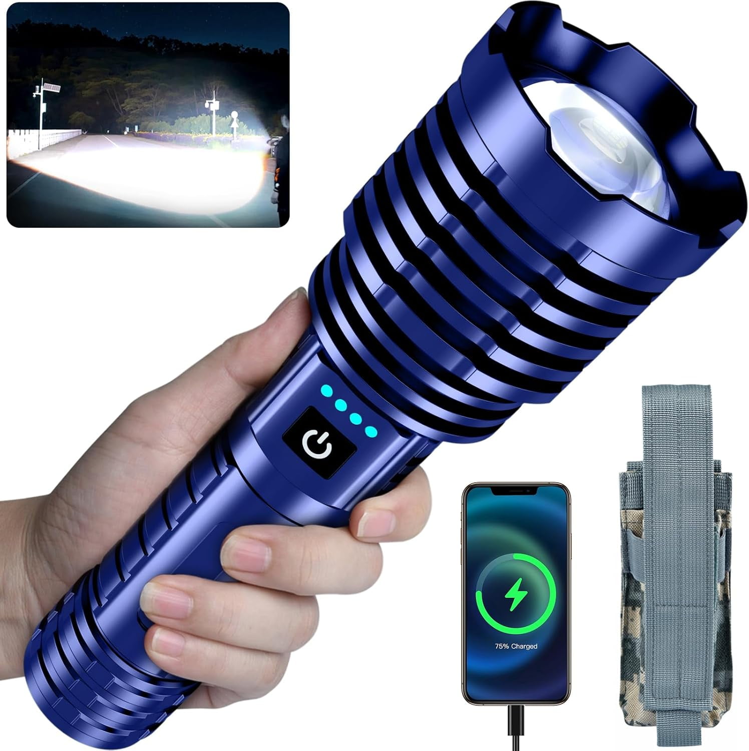 Super Bright LED Flashlight 1800000 High Lumens, Rechargeable Handheld ...