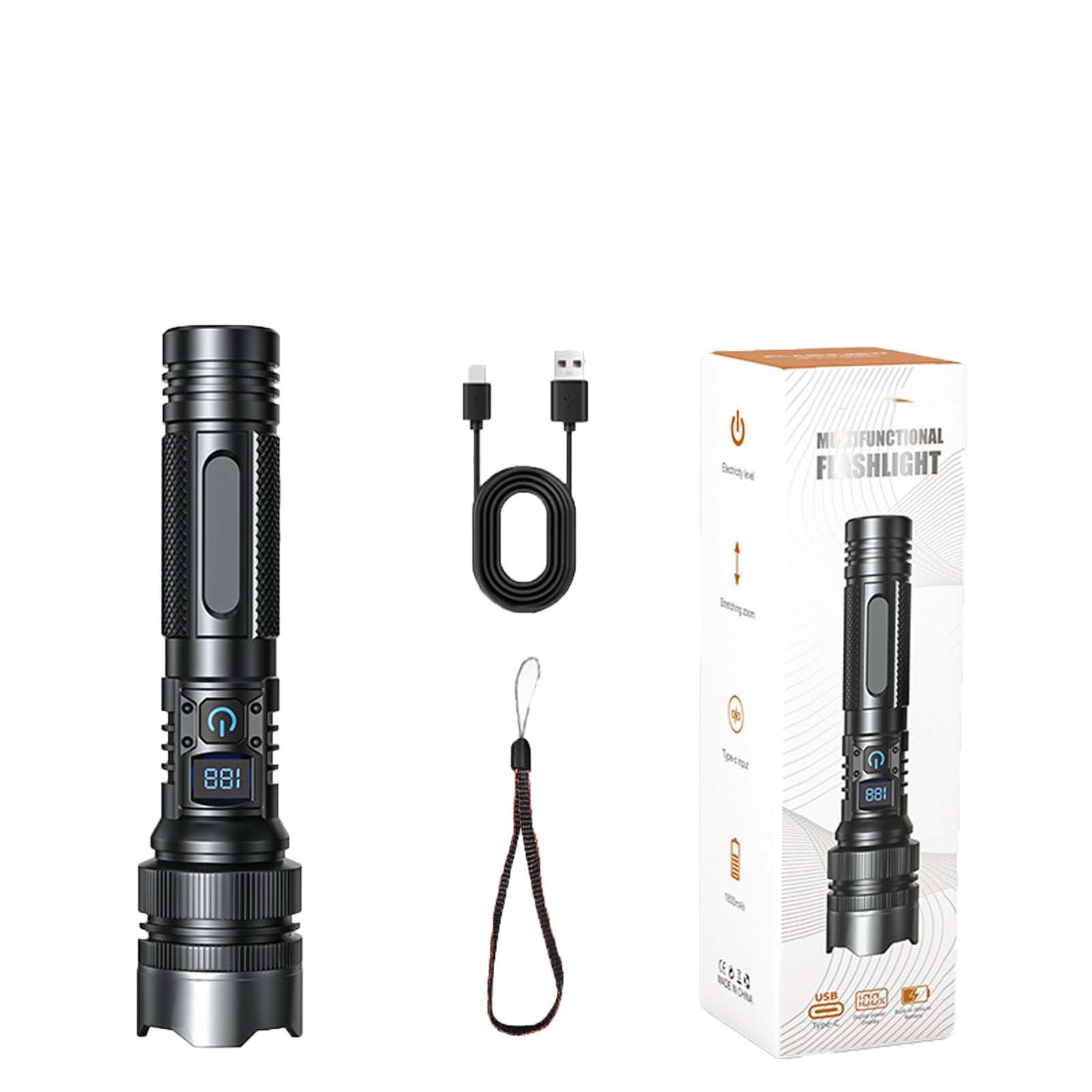 Super Bright LED Flashlight High Rechargeable Telescopic Focus Long Range Powerful Torch for ...