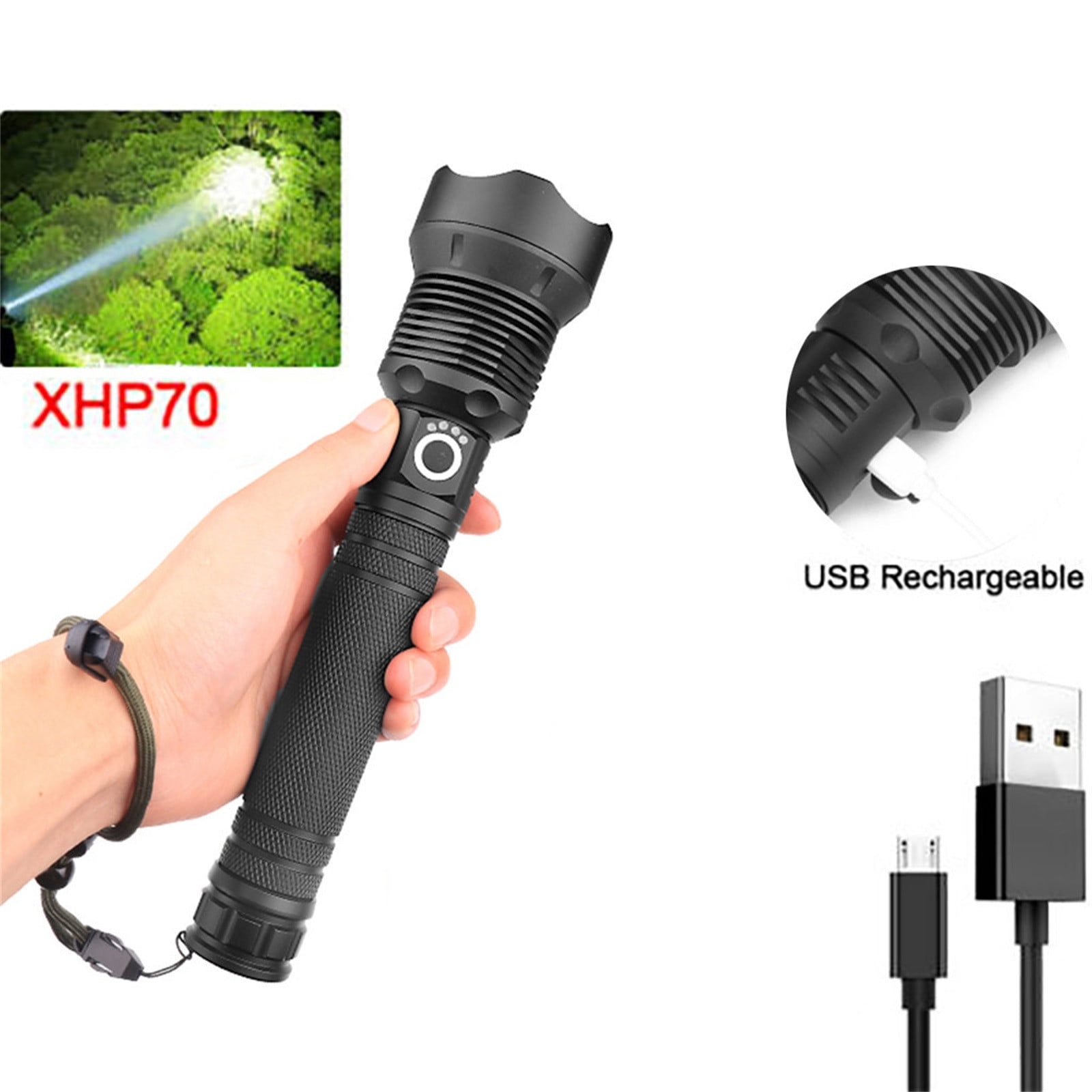 Super Bright LED Flashlight, Rechargeable USB, Digital Charging Display ...