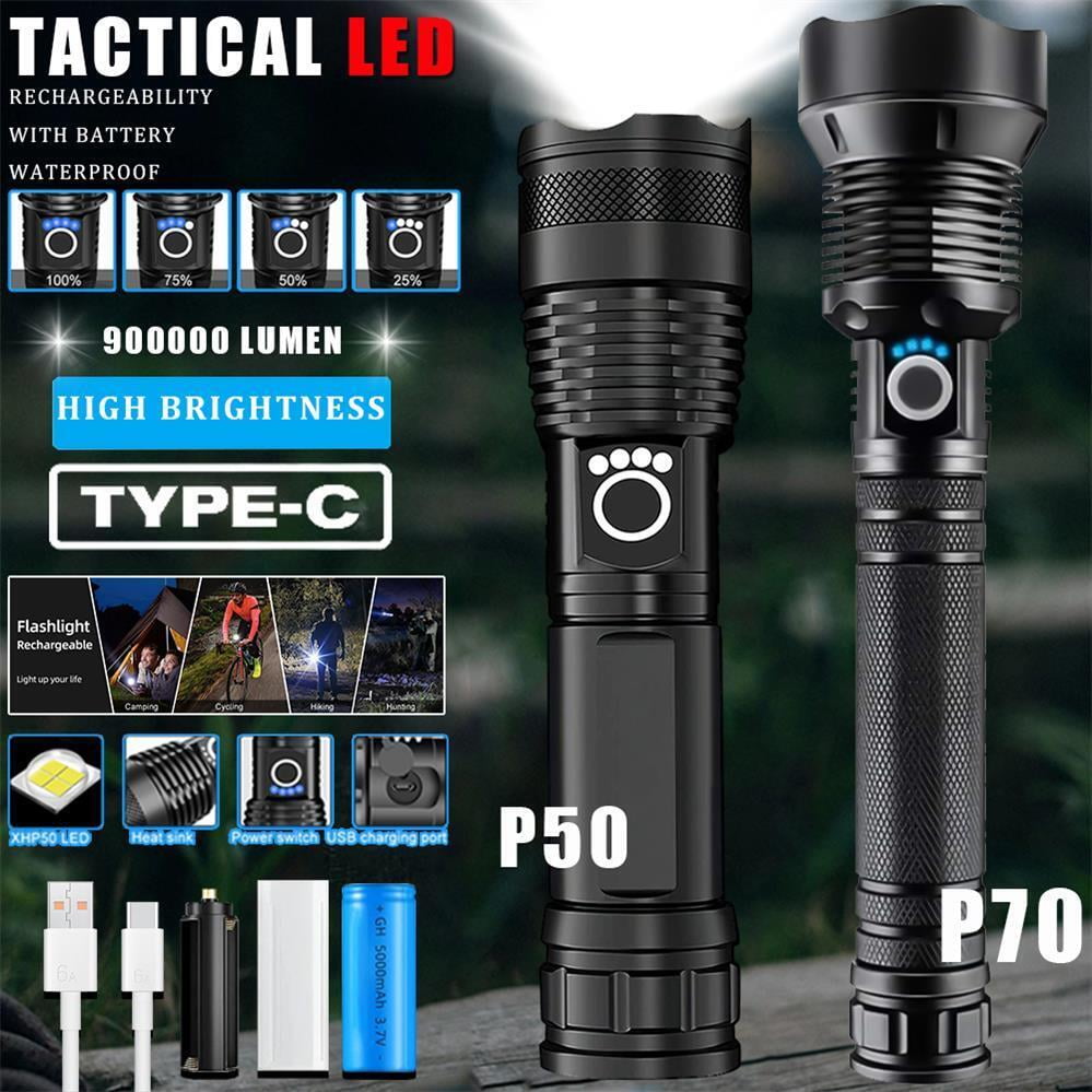 Super Bright LED Flashlight Tactical Zoom XHP70 P50 Rechargeable Battery Torch - Walmart.com