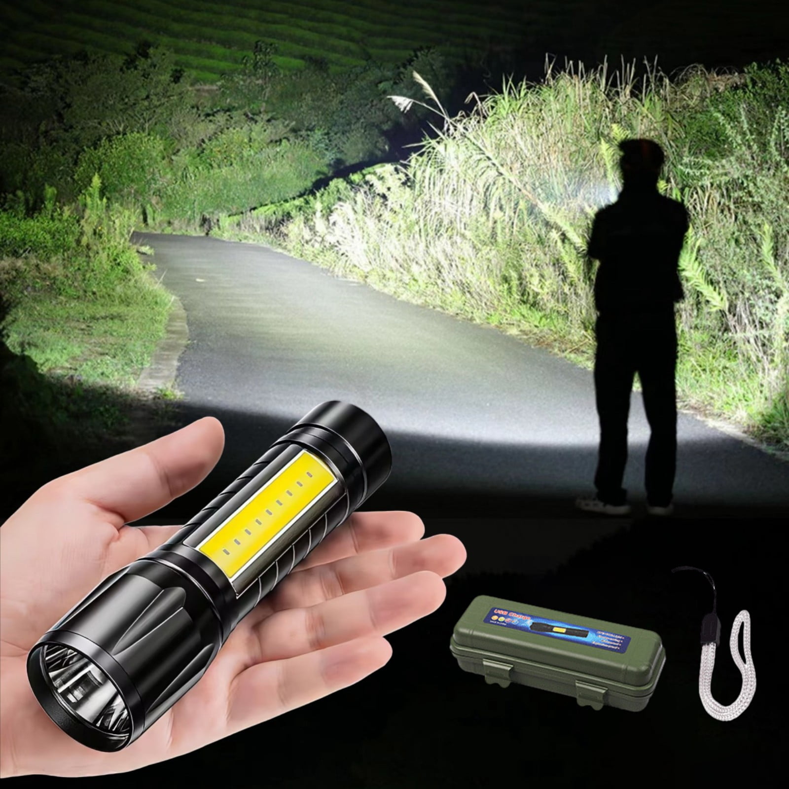 Super Bright LED Flashlight, Zoomable Rechargeable Spotlight, 1000 ...