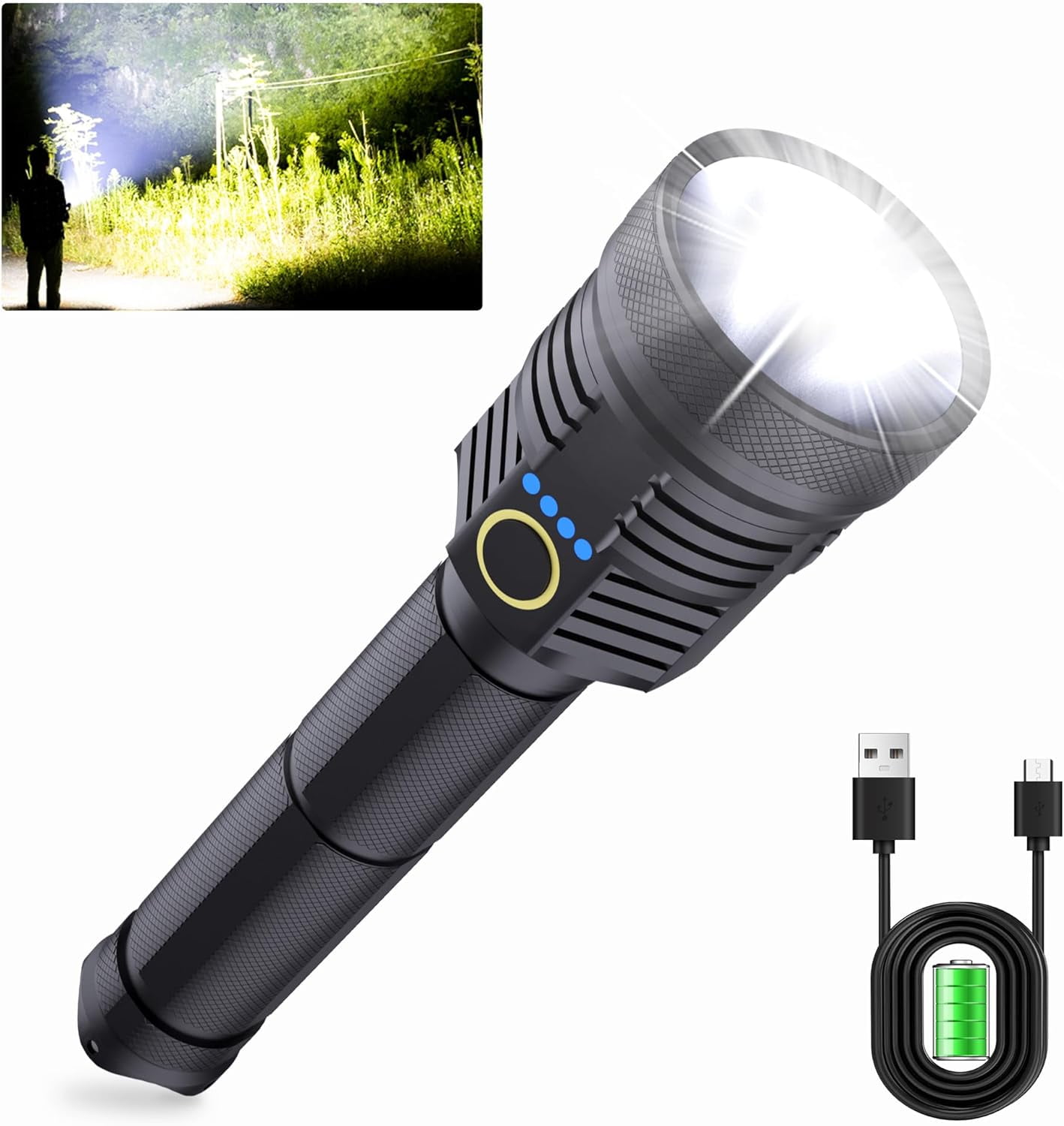 Super Bright LED Flashlights High Lumens, Tactical Rechargeable ...