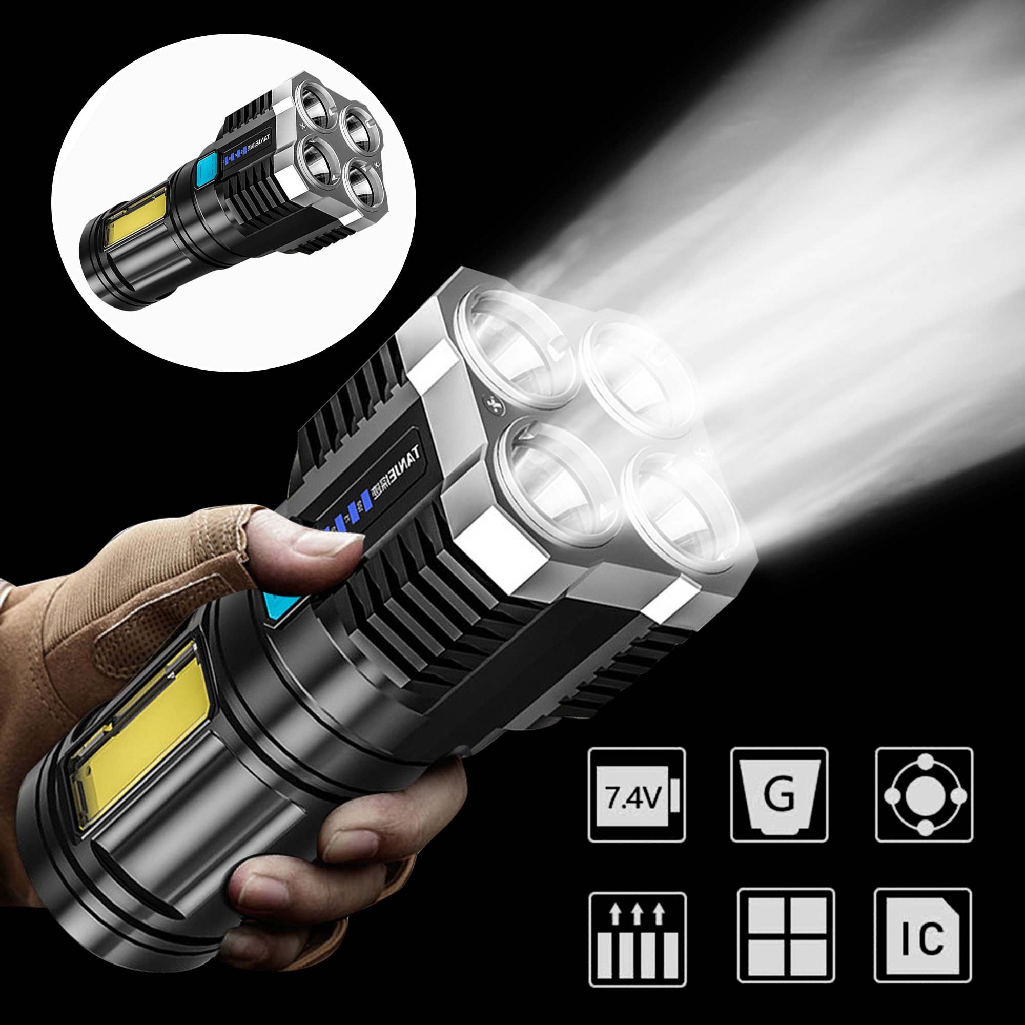 Super Bright LED Rechargeable Spotlight Flashlight, Portable Bright ...