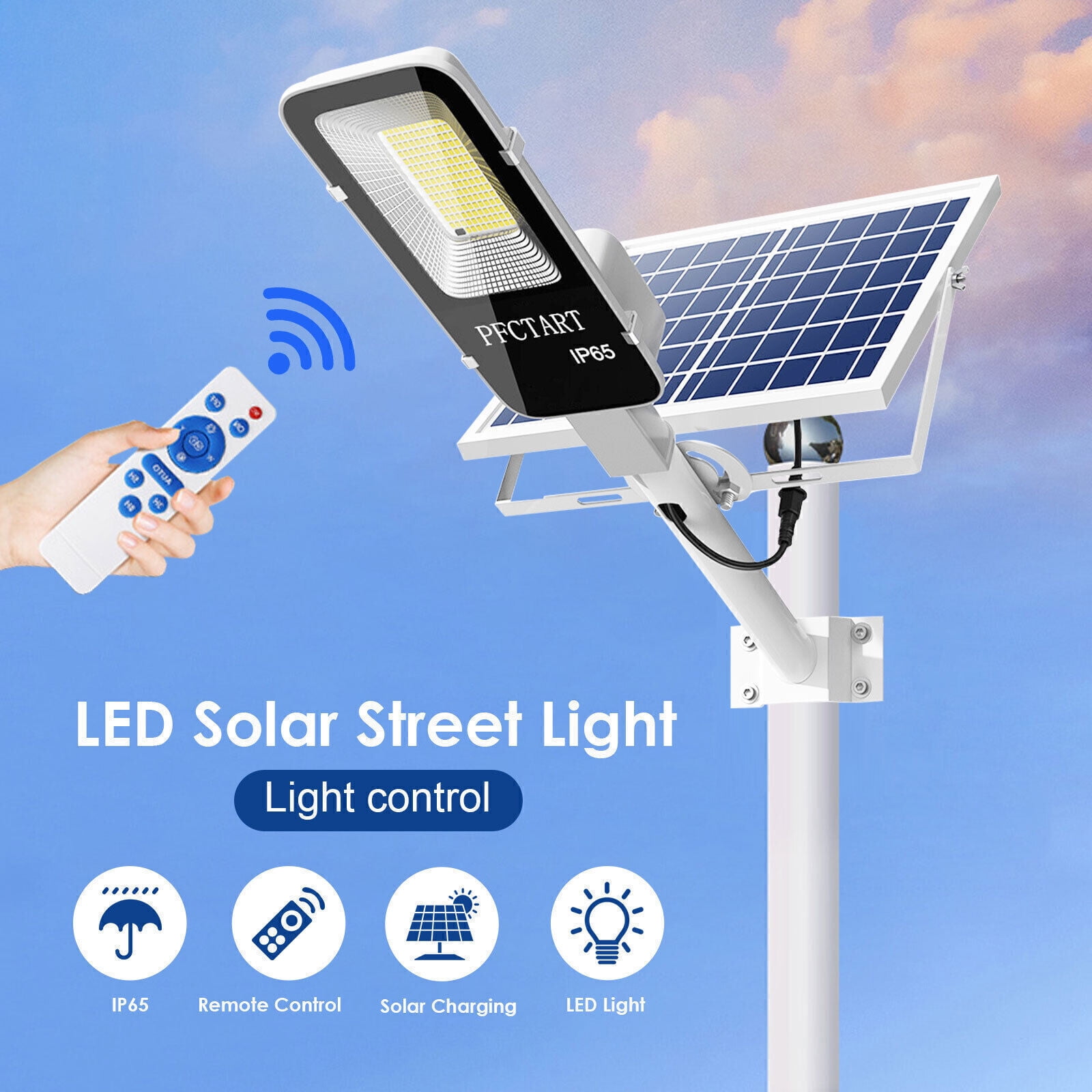 Super Bright LED Solar Street Light Dusk to Dawn Road Lamp+Pole+Remote ...