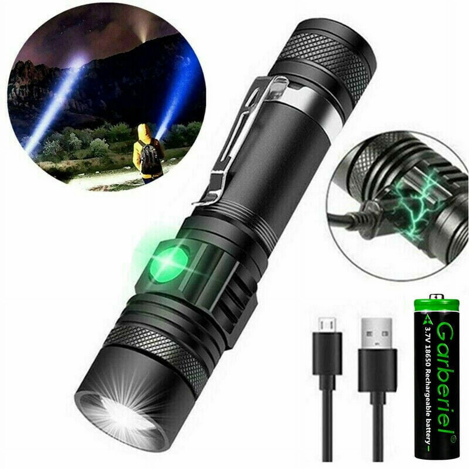 Super Bright LED Tactical Flashlight Zoomable With Rechargeable Battery ...