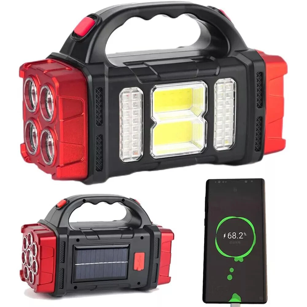 Super Bright LED Tactical Solar Flashlight USB Rechargeable Light COB ...