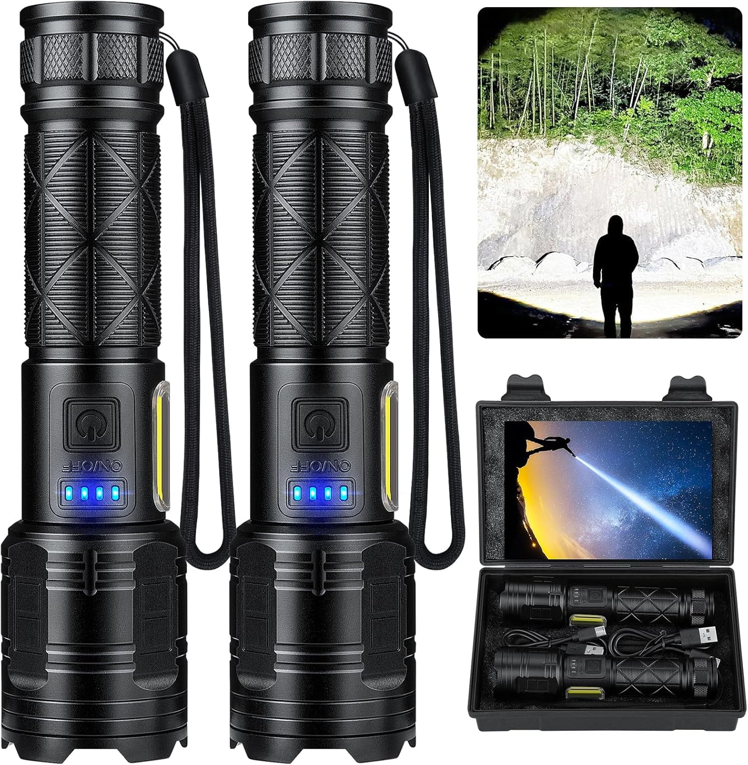 Super Bright Rechargeable LED Flashlights 990000 High Lumens 2 Pack ...