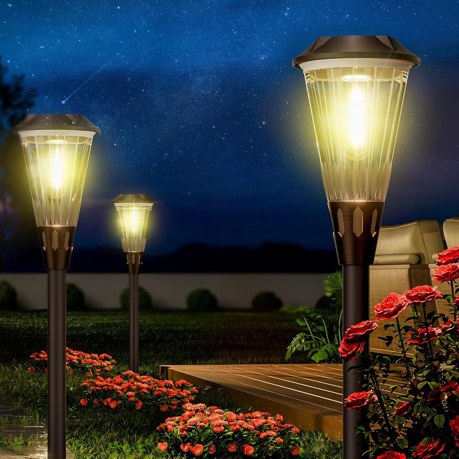 Super Bright Solar Pathway Lights 2 Pack, 2-in-1 Warm&Cold Light 3000K ...