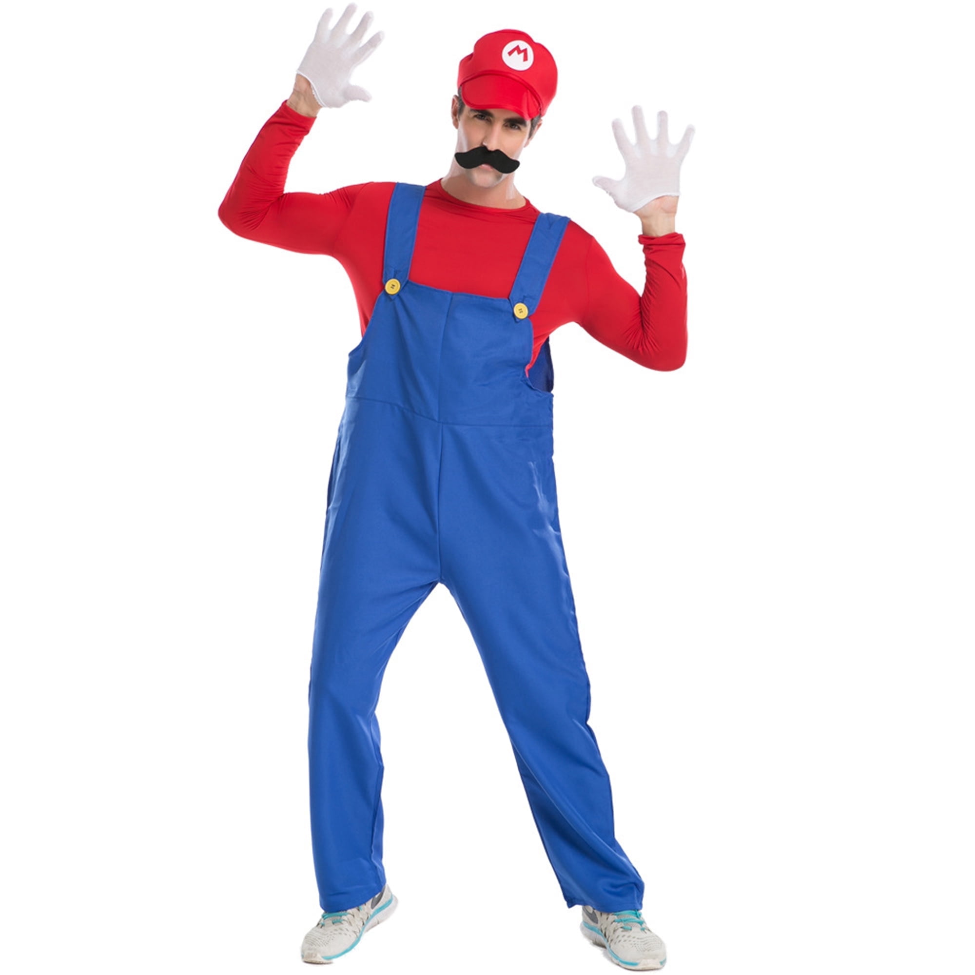 Super Bros Mario Luigi Hat & Mustache Halloween Costume, Unisex Adult ...