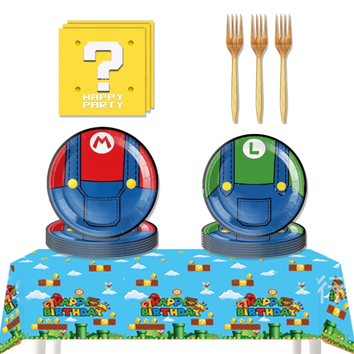 JMOCD 51Pcs Green Mario Super Bros Party Tableware Set, Birthday Party ...