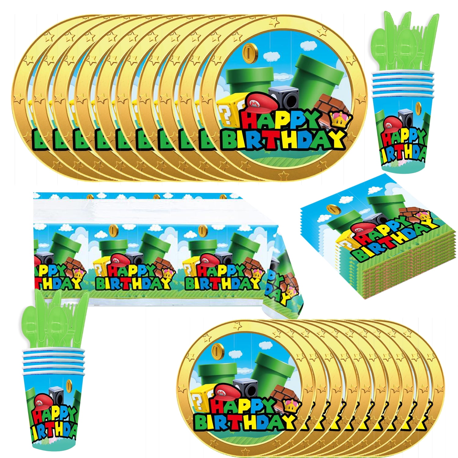 Super Brothers Party Supplies,81pcs Birthday Tableware Set-20 Plates,20 ...