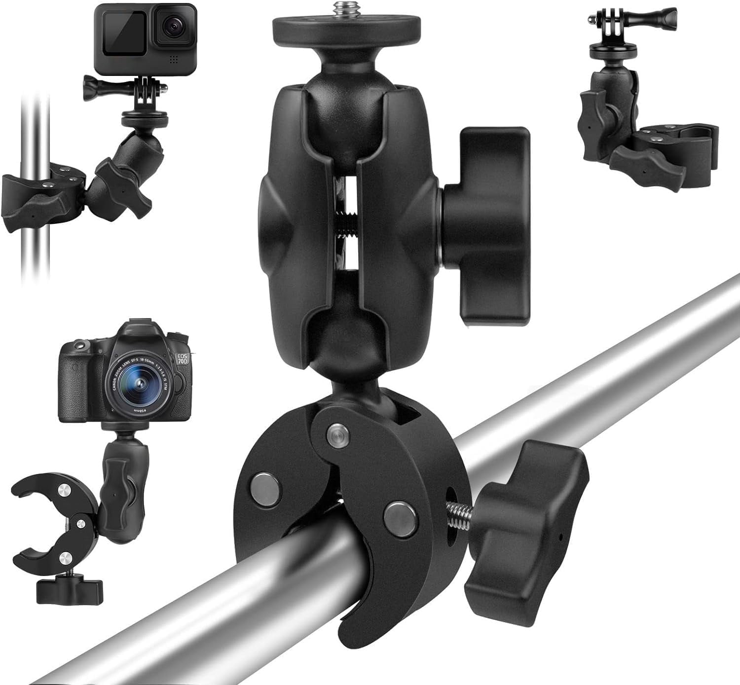 Super Camera Clamp Mount Double Socket Arm 1/4"-20 Ball Head Adapter ...