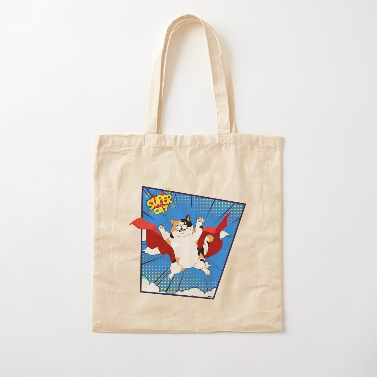 Super Cat Drop – Funny Calico Cat In Comic Style Cotton Tote Bag Canvas ...