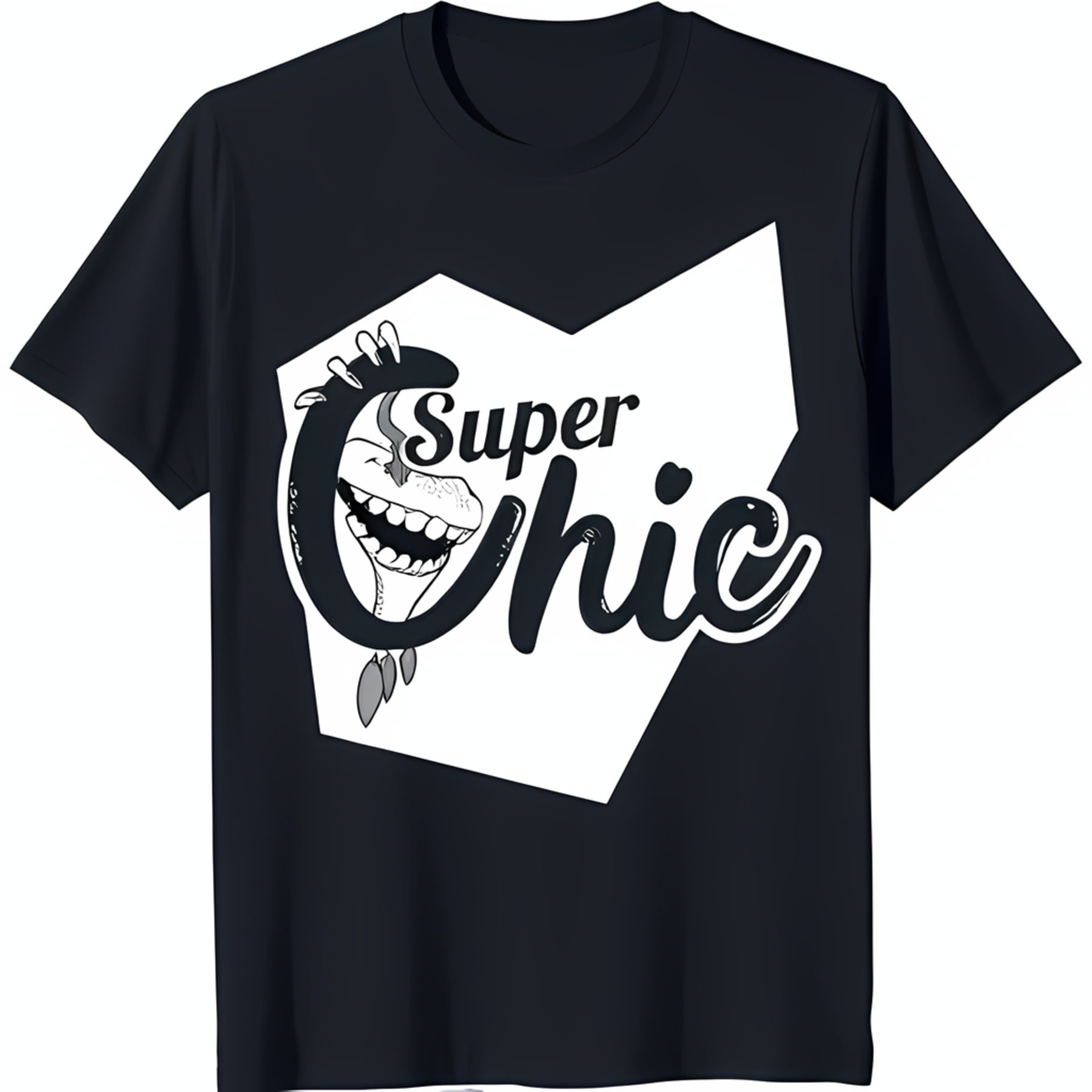 Super Chic Black T-Shirt with Graphic and Grin - Walmart.com