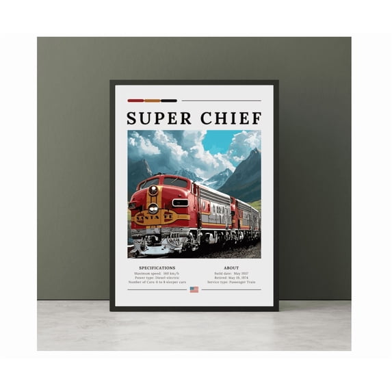 Super Chief Train Poster American Train Print Train of the stars ...