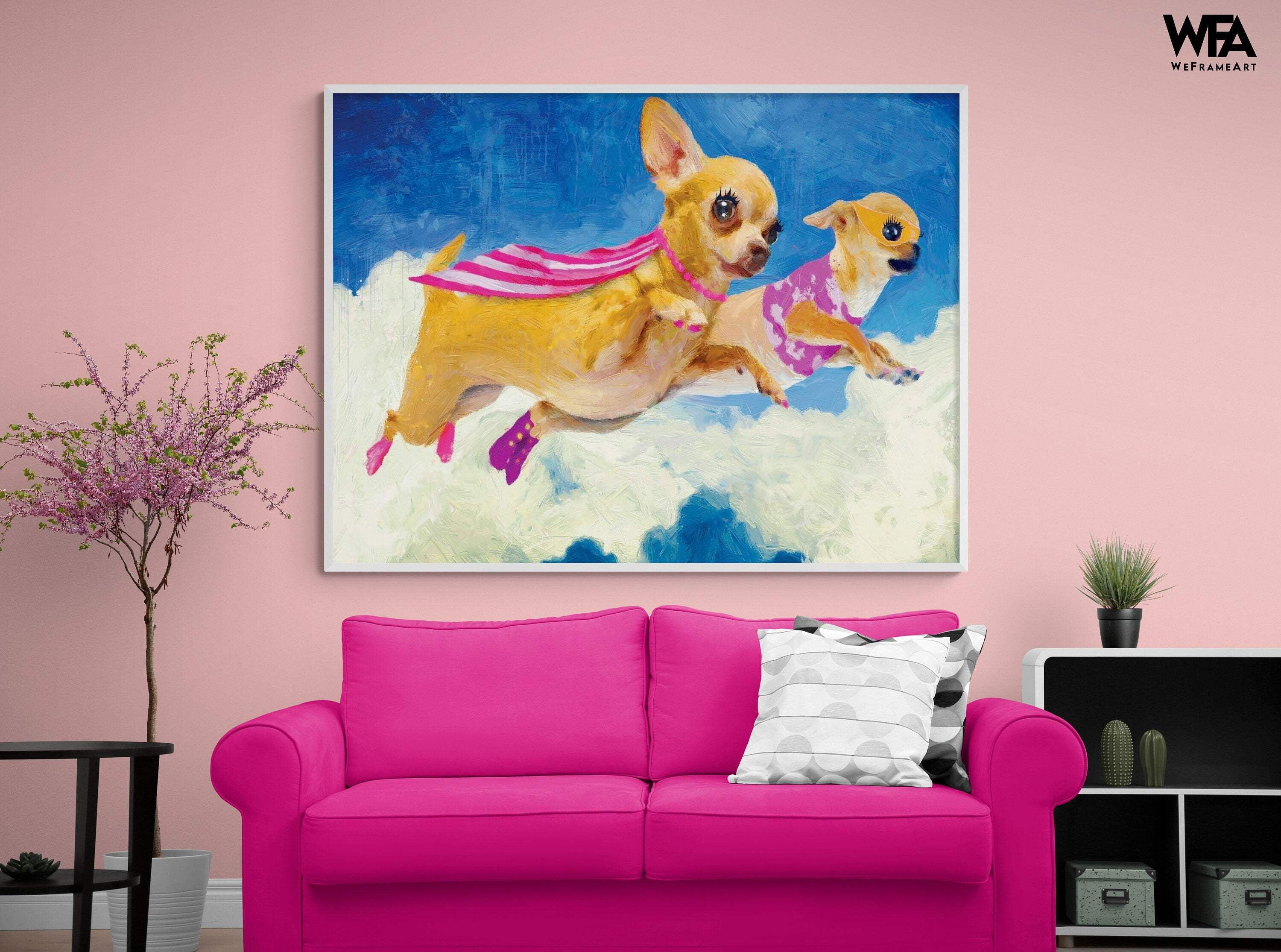 Super Chihuahua Painting Print, Framed Pet Wall Decor, Small Dog Painting, Cute Small Dog Wall ...