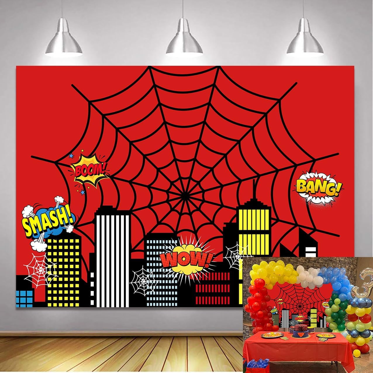 Super City Theme Red Spider Web Photography Backdrop for Boys Kids ...
