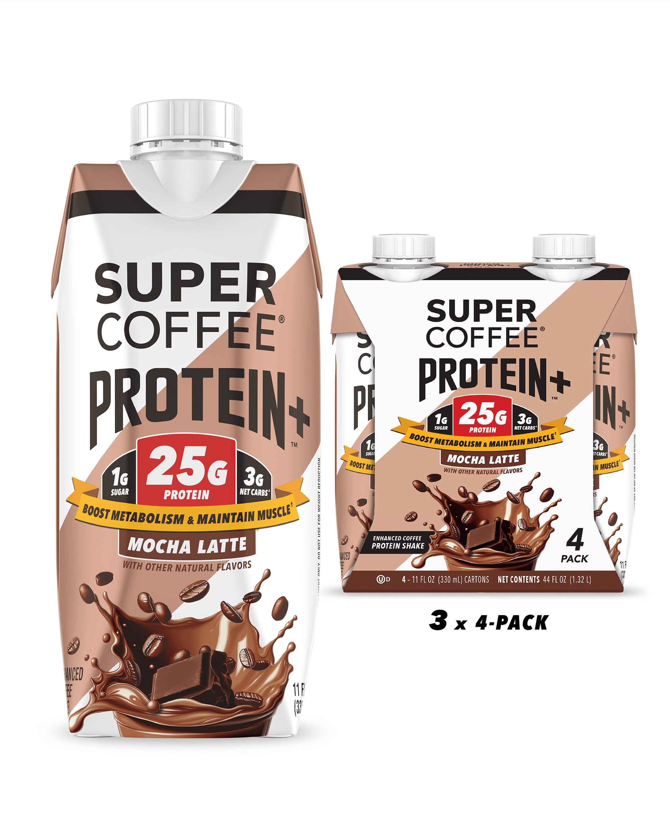 Super Coffee Protein+ Mocha Iced Coffee Drink, 11 fl oz, 4 Pack, 25g ...