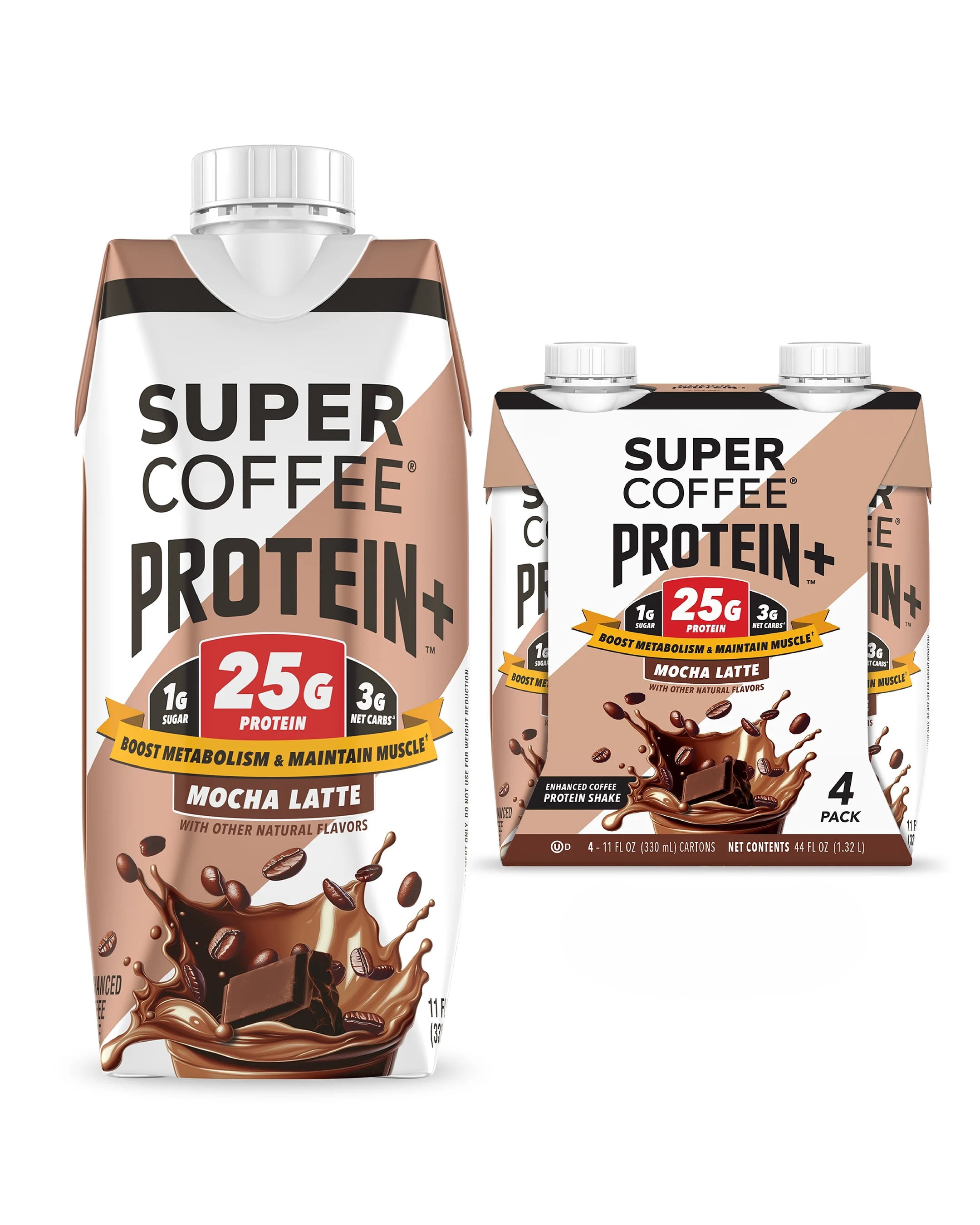 Super Coffee Protein+ Mocha Iced Coffee Drink, 11 fl oz, 4 pack, 25g ...