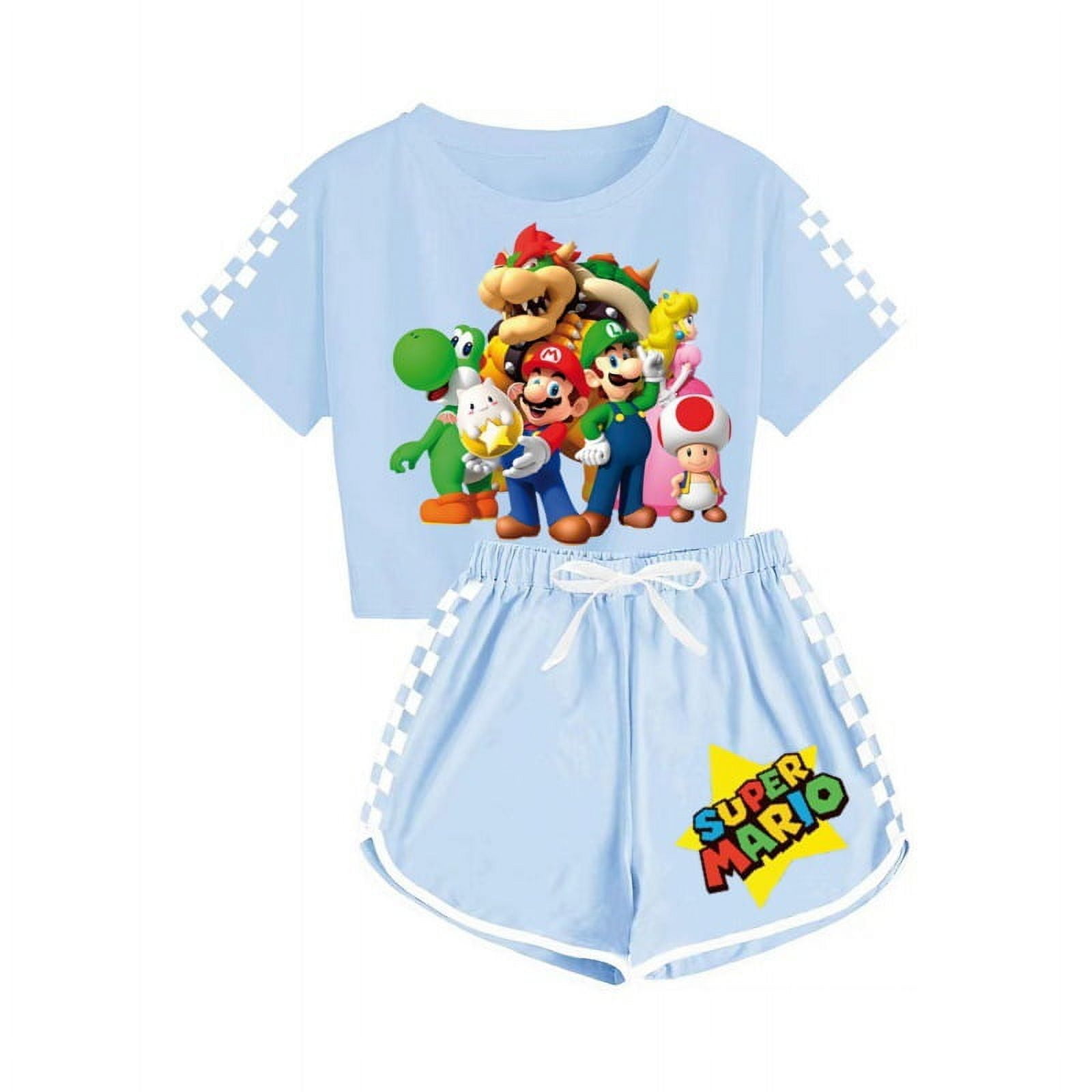 Super Cool Mario Kids Summer Sport T-Shirt and Shorts Set Plaid Print ...