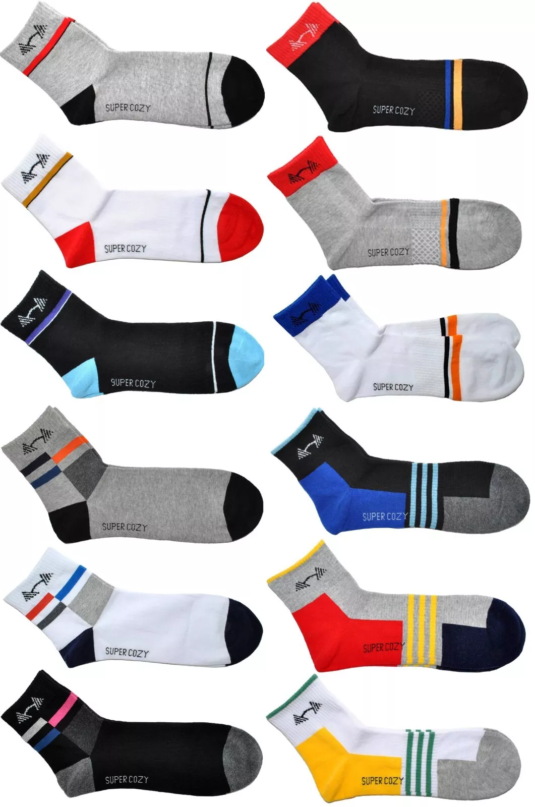 Super Cozy Men's Gym Crew Socks Breathable Cotton Assorted Colors 12 ...