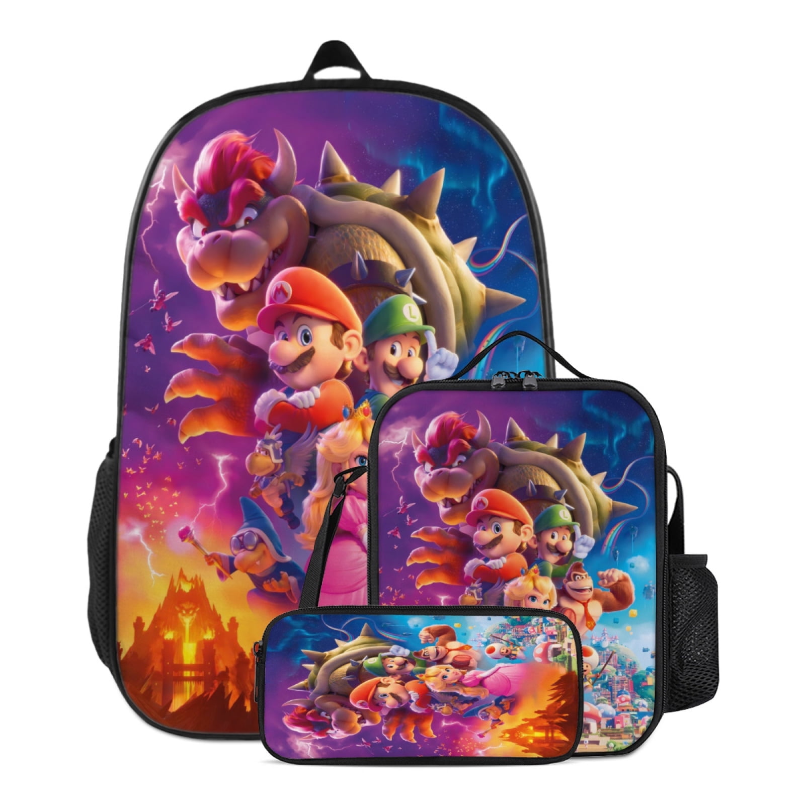 Super cute anime Mario backpack set, 3PCs backpack pencil case lunch ...