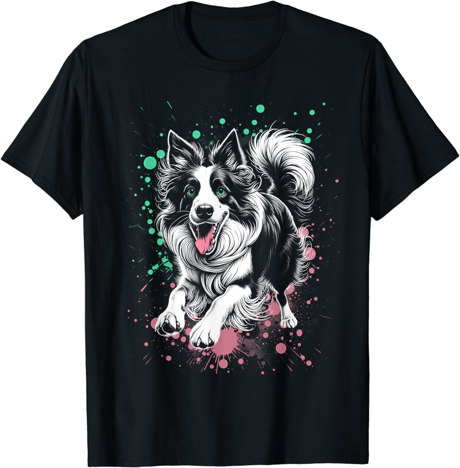 Super Cute Border Collie in Colourful Ink Splash Design T-Shirt ...