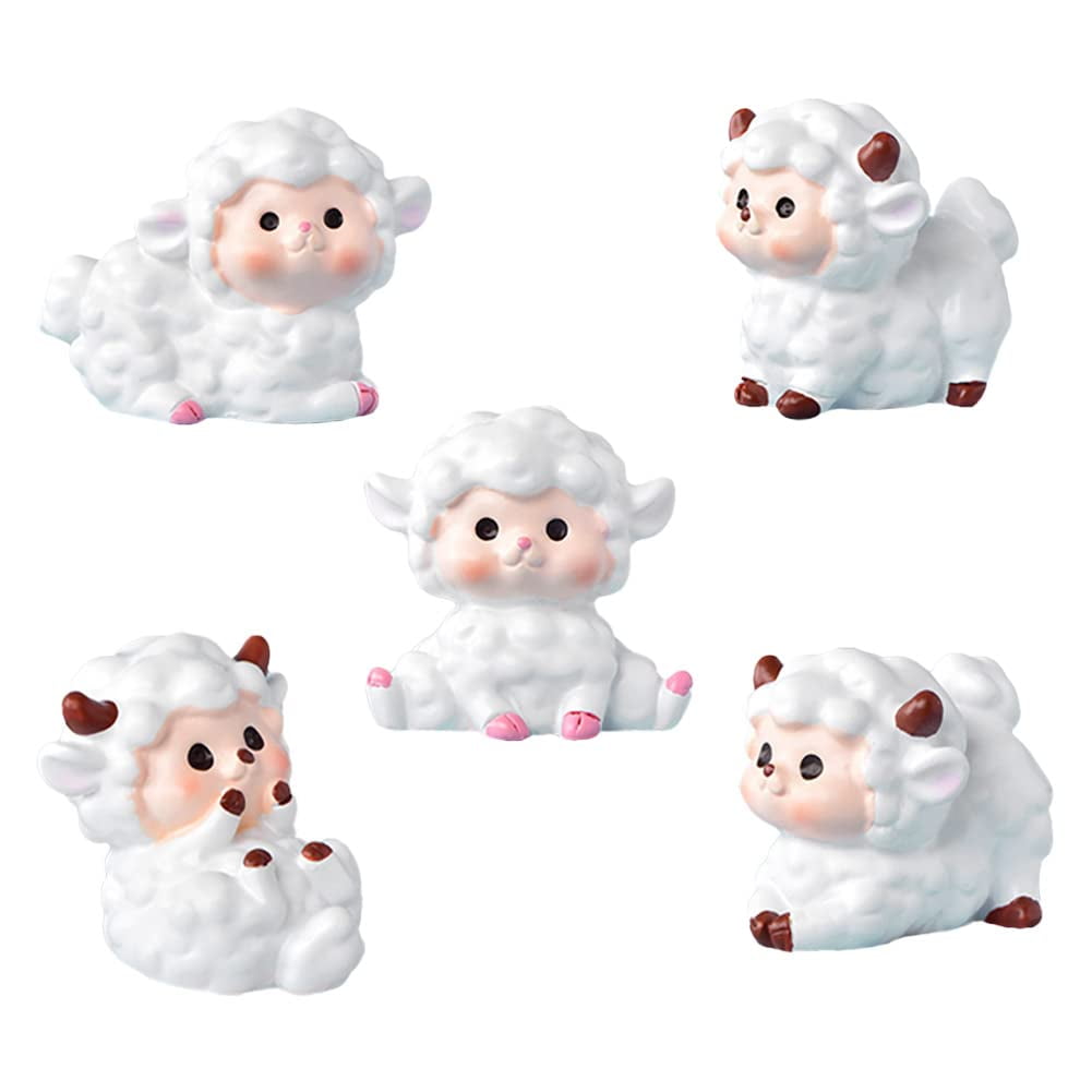 Super Cute Sheep Figure Animal Toys Set KMC2Cake Topper, 5Pcs Miniature ...