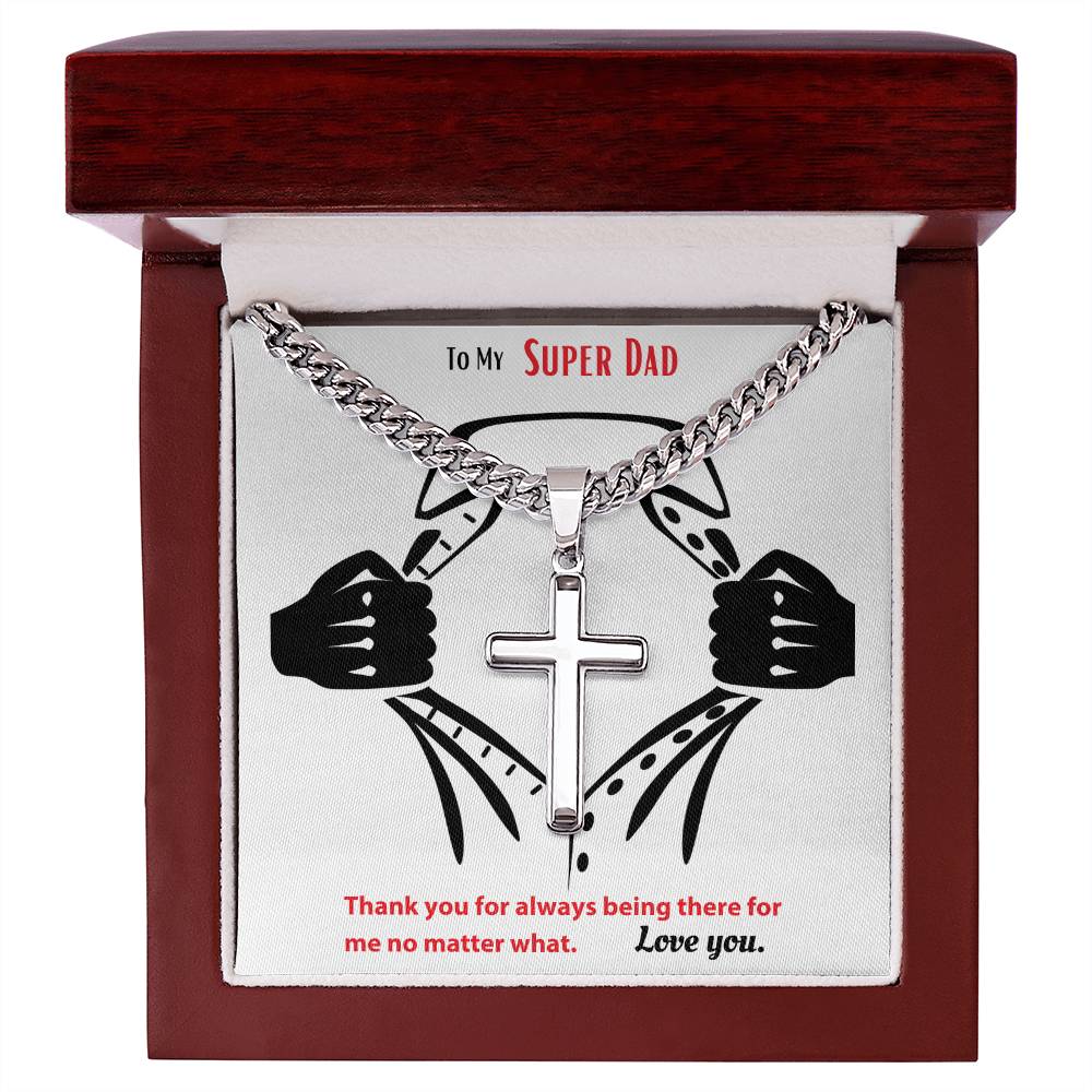Super Dad Cross Necklace - Cuban Link Chain with Artisan Cross ...