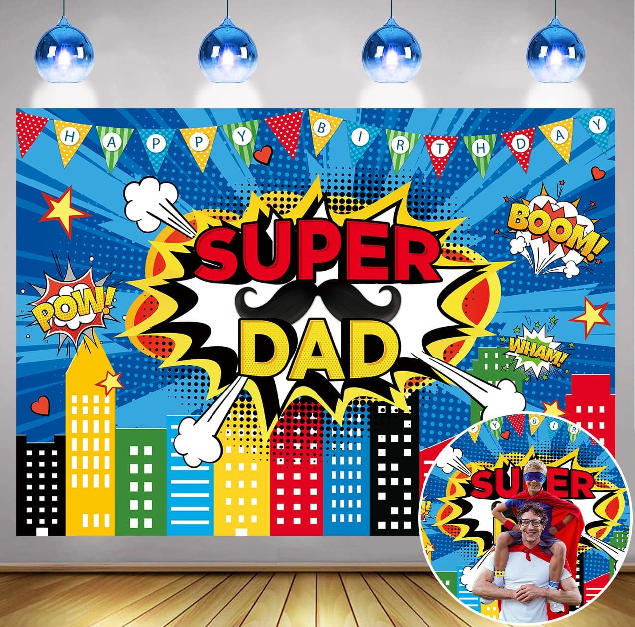 Super Dad Happy Father's Day Backdrop Superhero Cityscape Theme Father ...