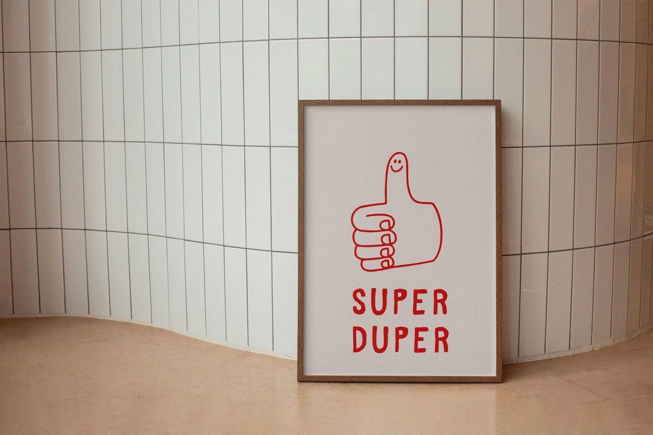 Super Duper Art Poster, Red Retro Hand Drawn Poster, Funky Preppy ...