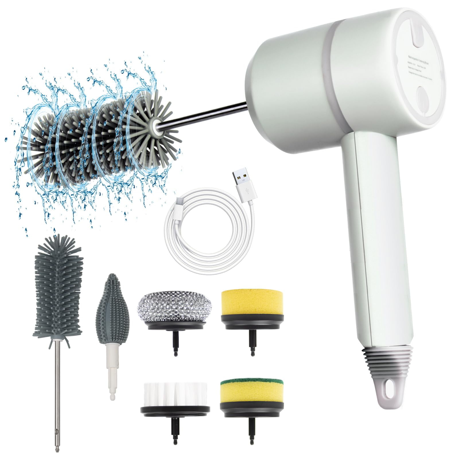Super Electric Spin Scrubber 1000RPM with 6 Brush Heads, Portable ...
