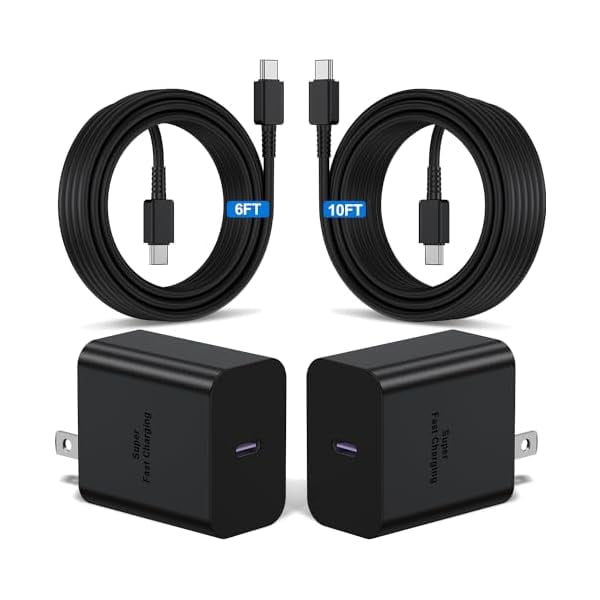 Super Fast Charger Cable 6ft and 10ft, 2Pack 45W USB C Wall Charging ...