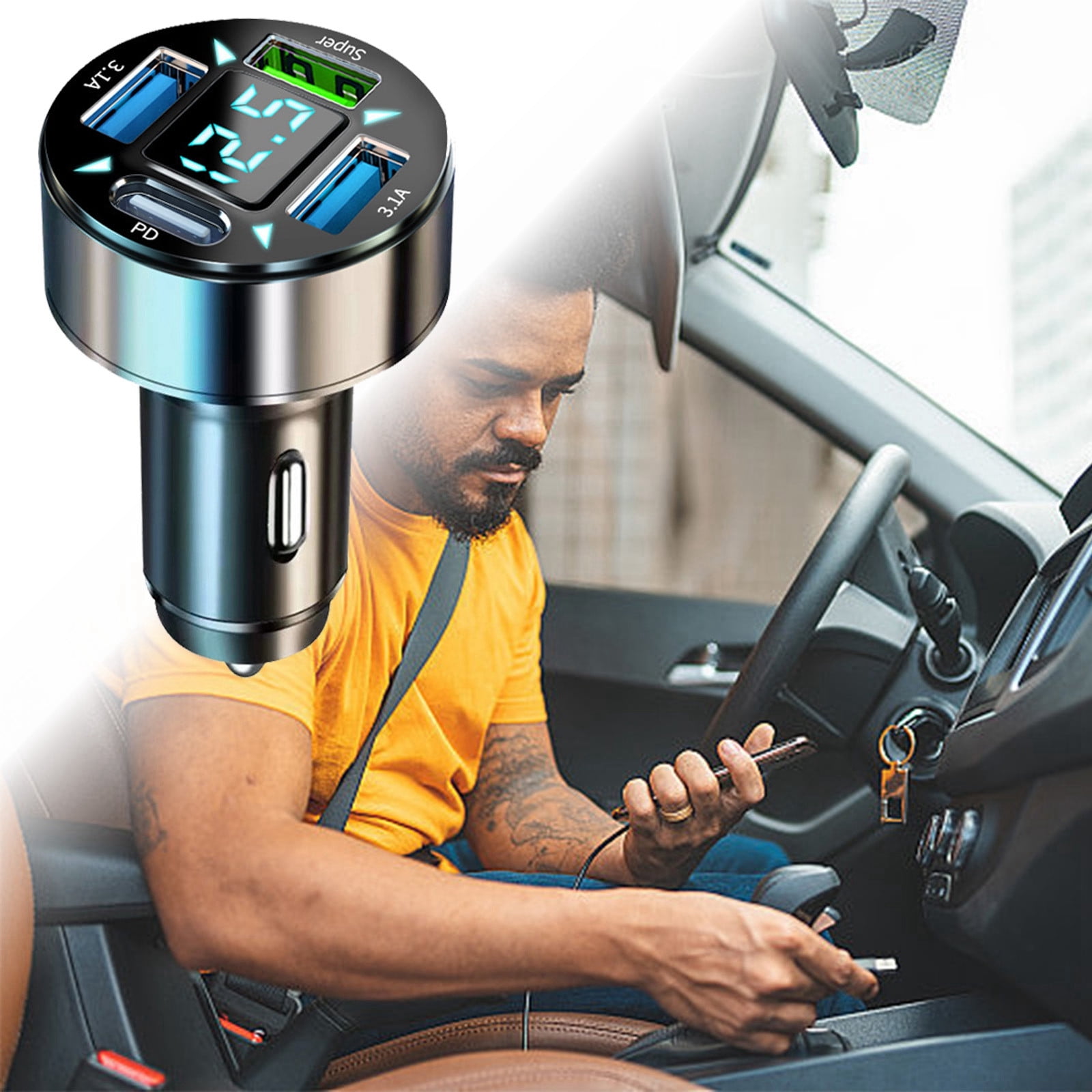 Super Fast Digital Display Car Charger USB Port Vehicle Power Adapter ...