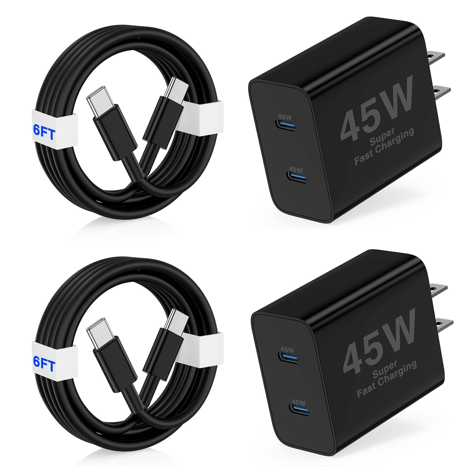 45W 2Pack Super Fast Charger USB C Dual Port Android Phone Charger Type ...