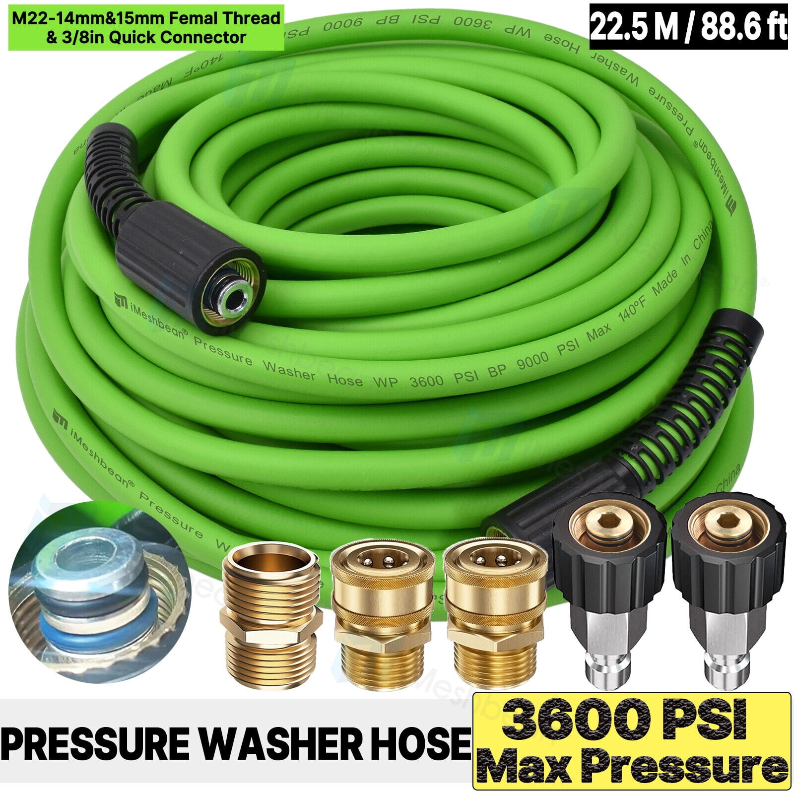 Super Flexible Pressure Washer Hose 25-100' 3600 PSI M22-14&15mm, or 3/ ...