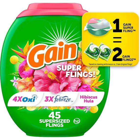 Super Flings Laundry Detergent Pacs, 45 Count, Hibiscus Hula scent ...