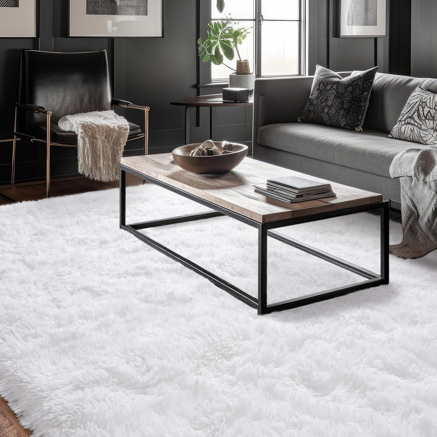 Super Fluffy Area Rug for Bedroom, Modern Shag White Area Rugs, Soft ...