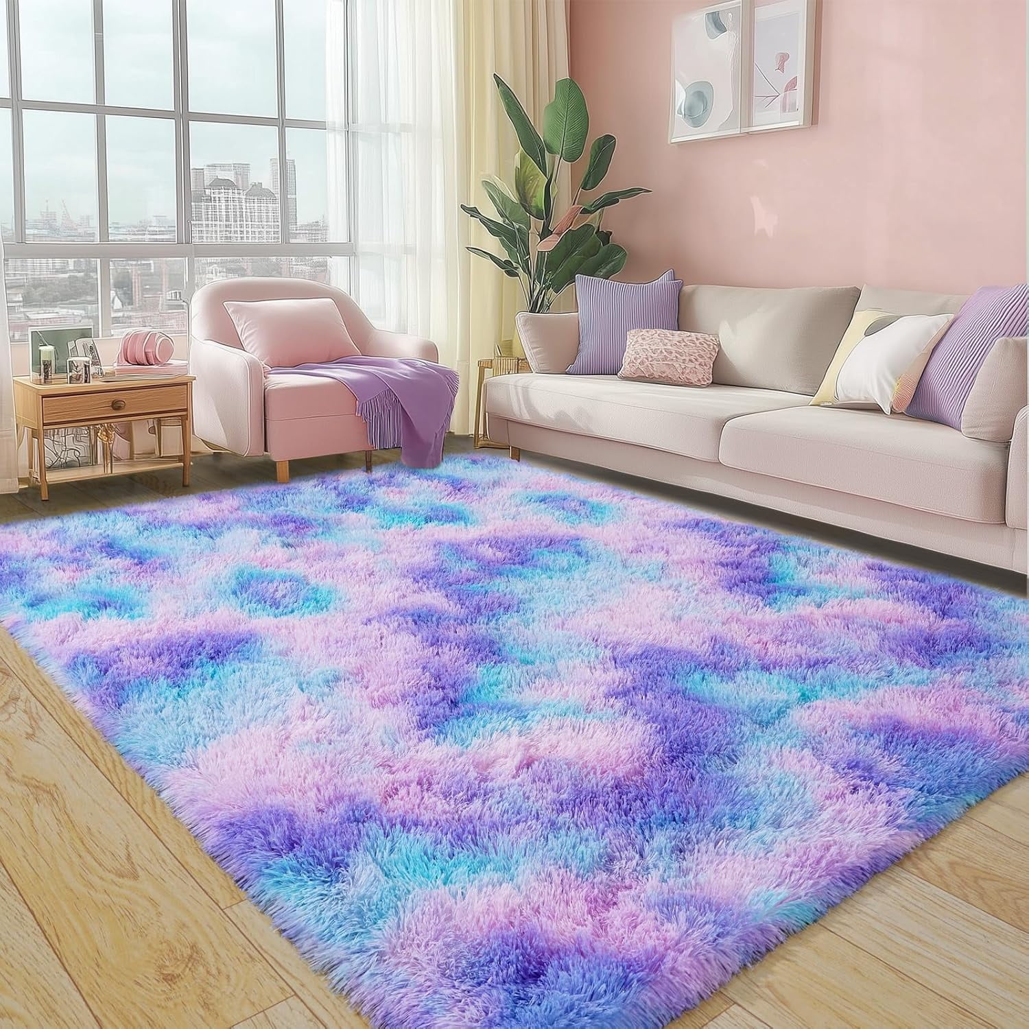 Super Fluffy Area Rug for Living Room 5x7 Feet, Modern Indoor Shaggy ...