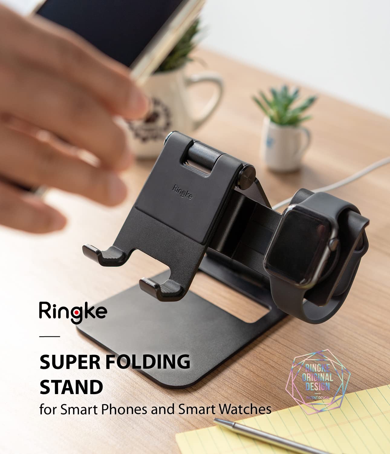 Super Folding Stand, 2 in 1 Portable Smartphone & Smartwatch Stand ...