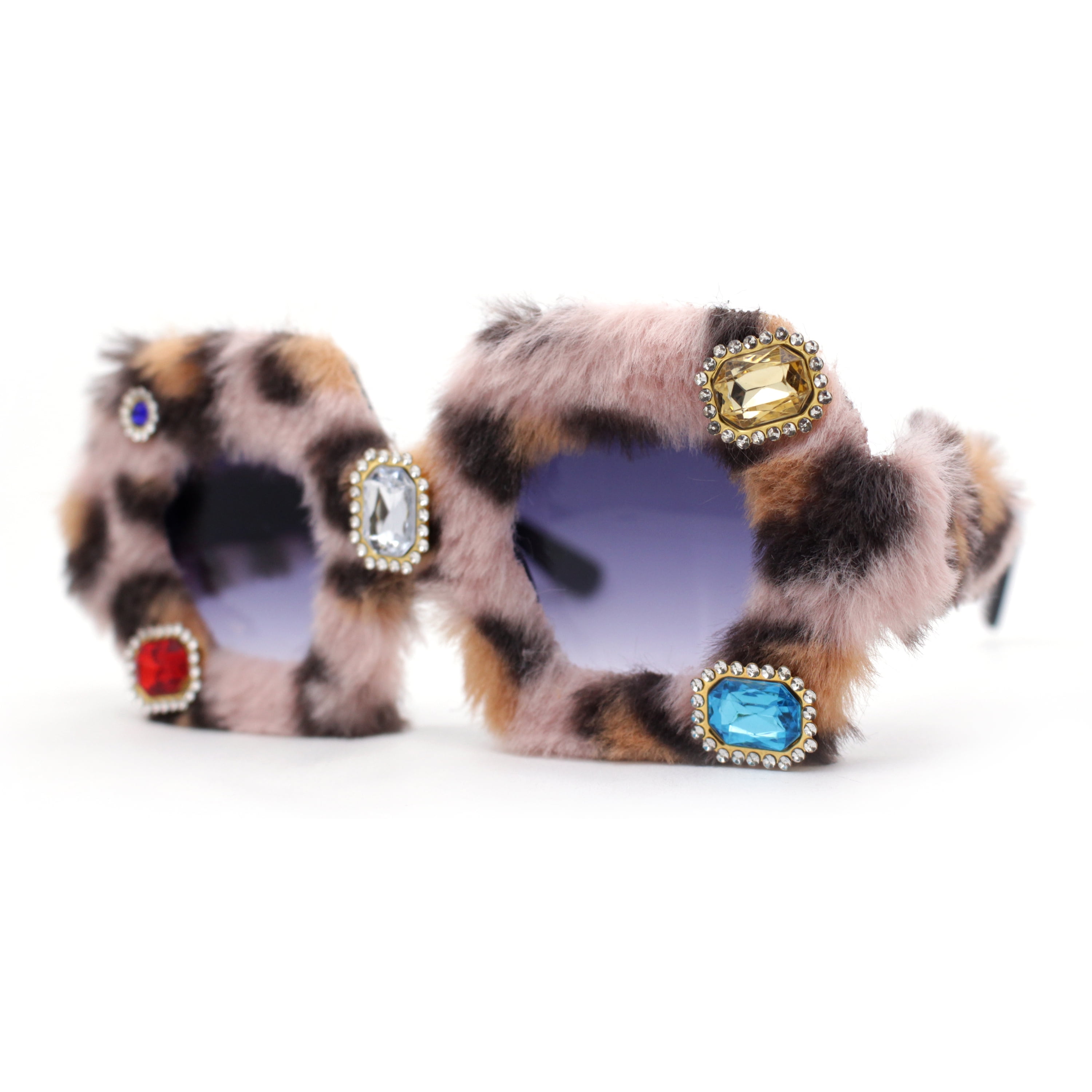 Super Funky Masquerade Fur Jewel Brooch Octagon Plastic Sunglasses Pink ...
