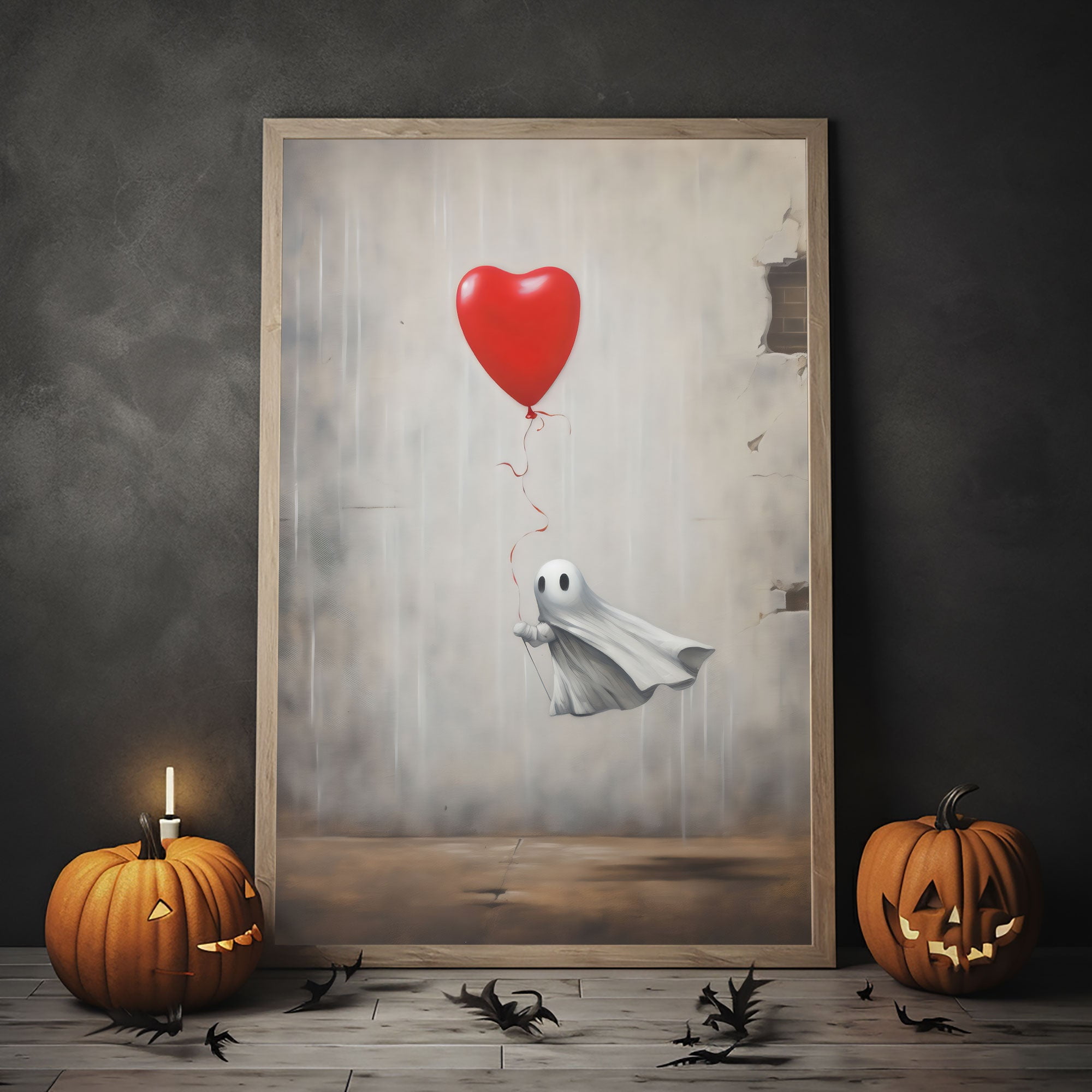Super Ghost Holding A Red Heart Balloon Poster Print,Cute Ghost Print ...