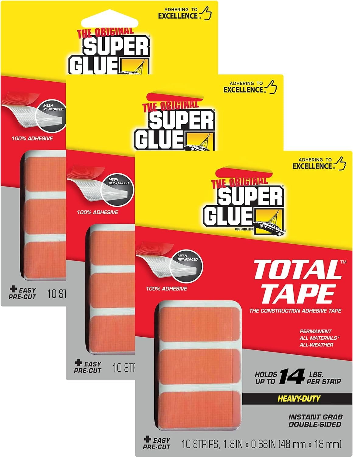 The Original Super Glue Total Tape Precut Strips - 10 Strips - Pack of ...