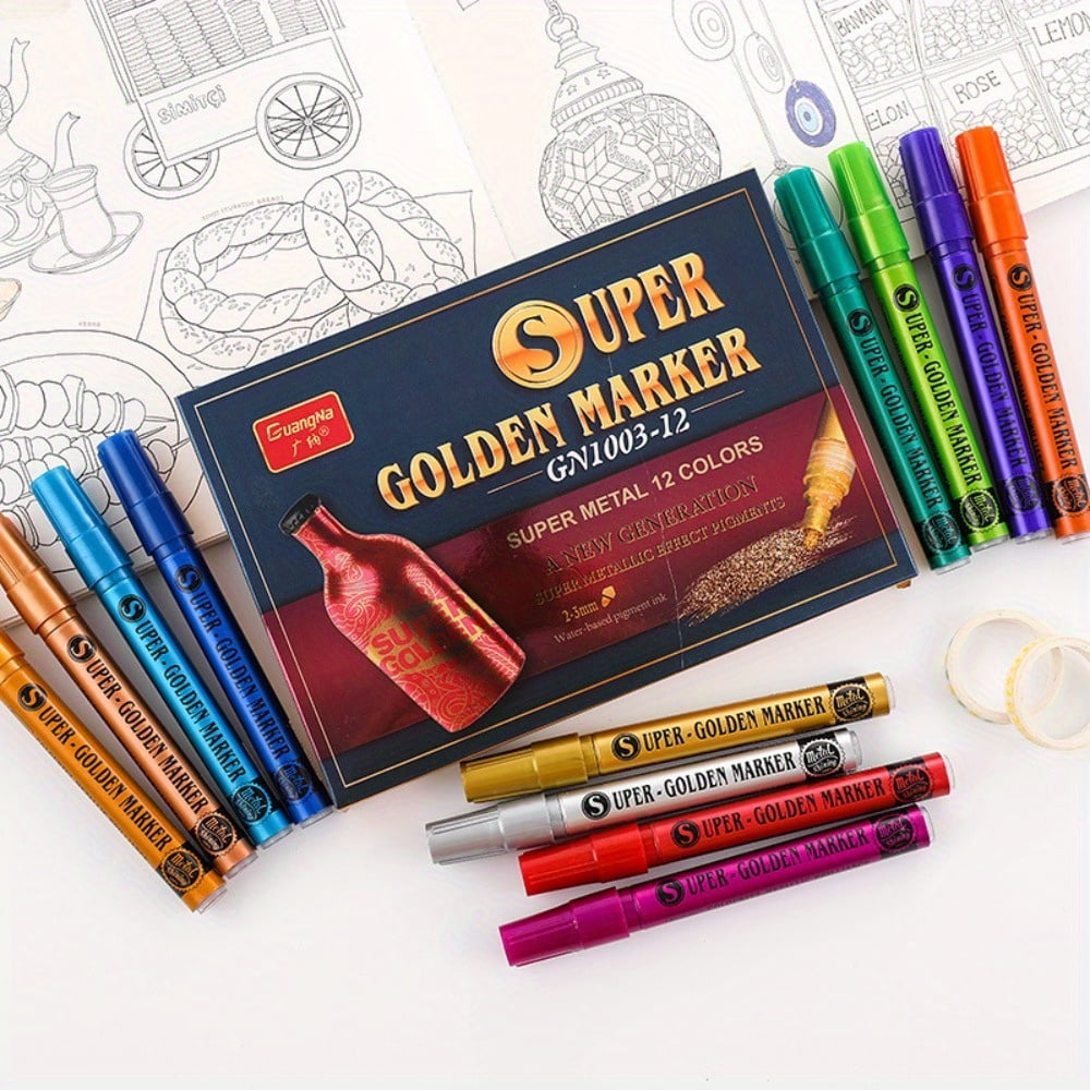 Super Golden Marker Metal Markers Box, Bullet Point, Assorted Colors ...